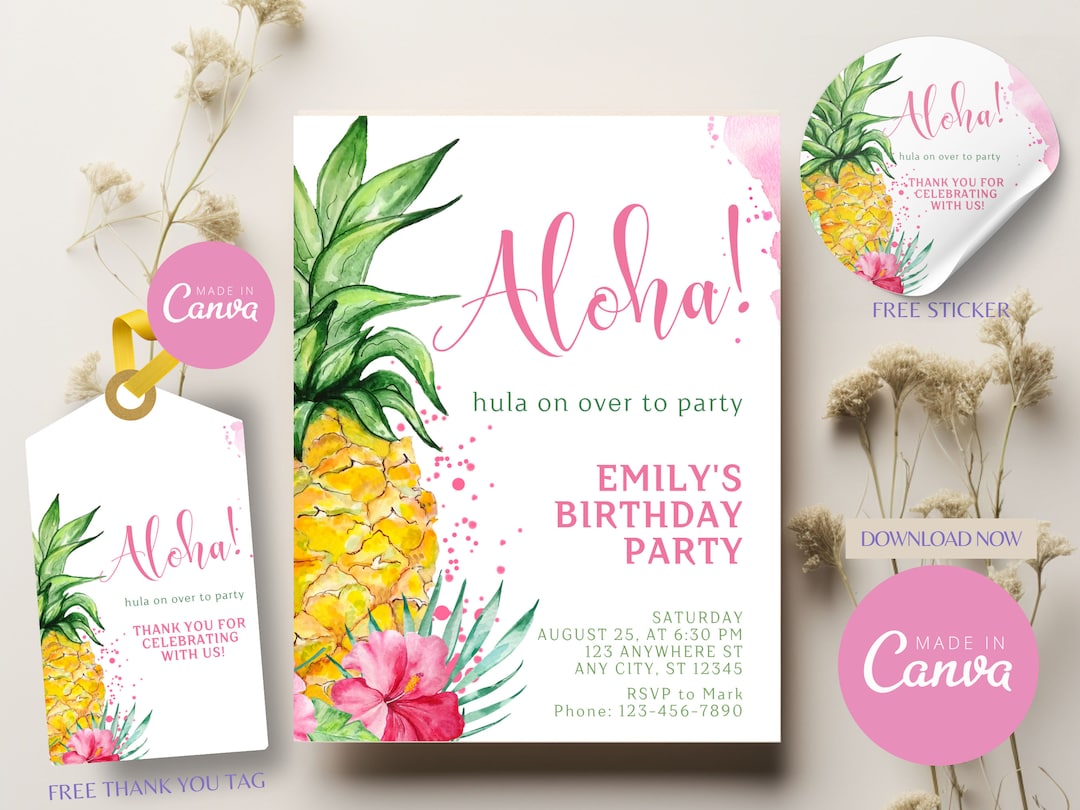 Plantilla de invitación de cumpleaños de Aloha de piña tropical ...