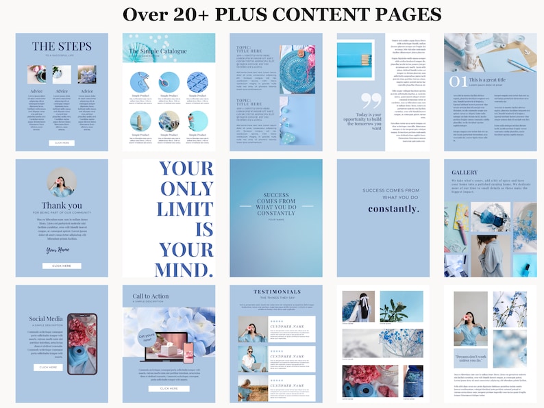 Blue Ebook Template Theme, PLR Light Blue Ebook Canva Template, Lead ...