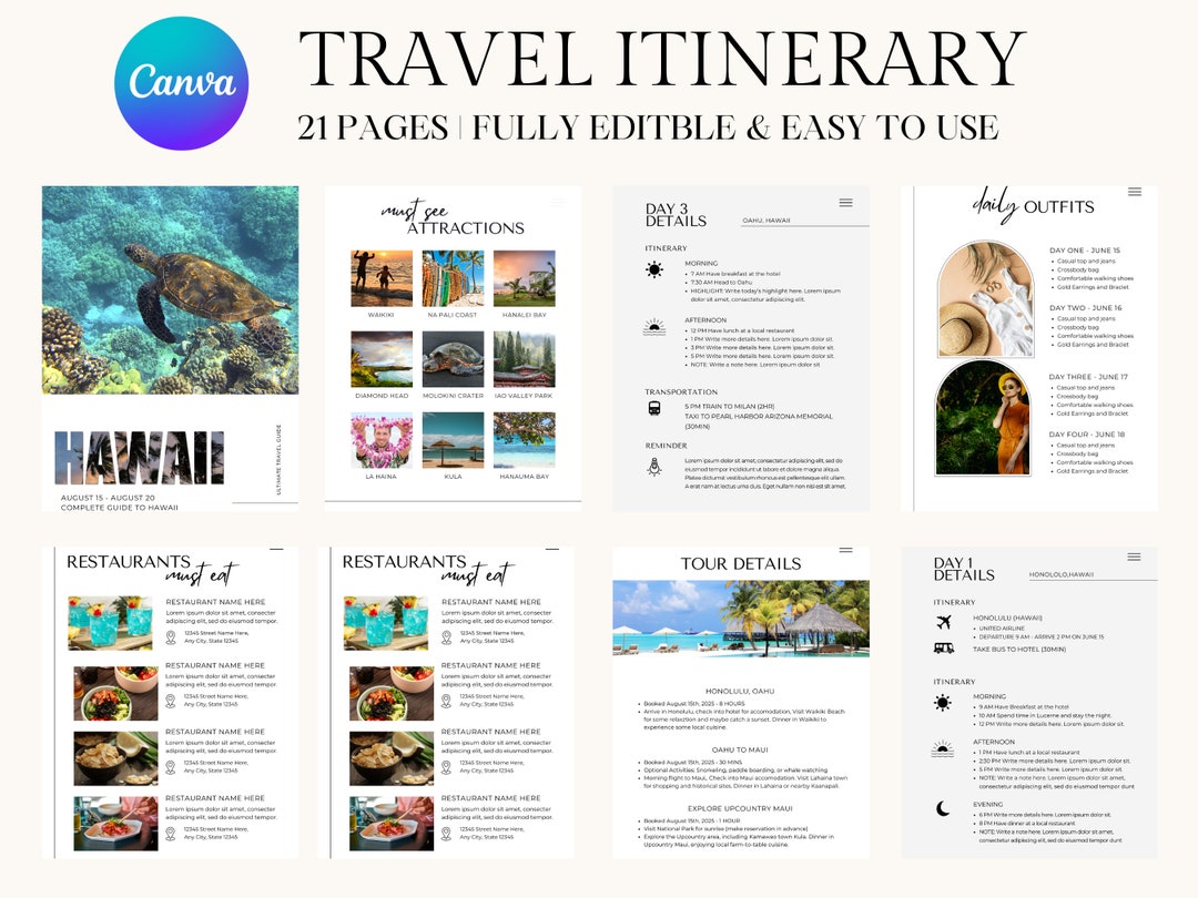 Hawaii Travel Itinerary Template, Editable Vacation Planner (digital ...