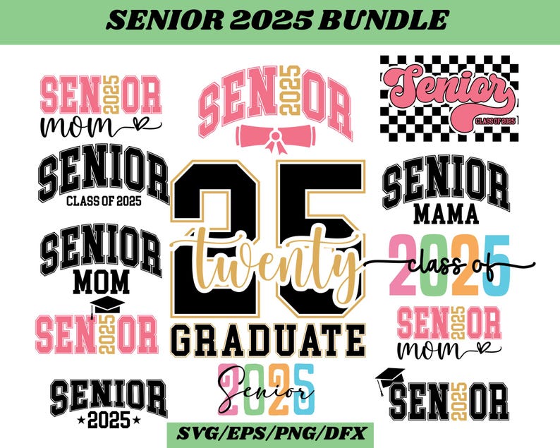 Senior 2025 SVG Bundle for Cricut, Graduation Cap PNG, Class of 2025 ...