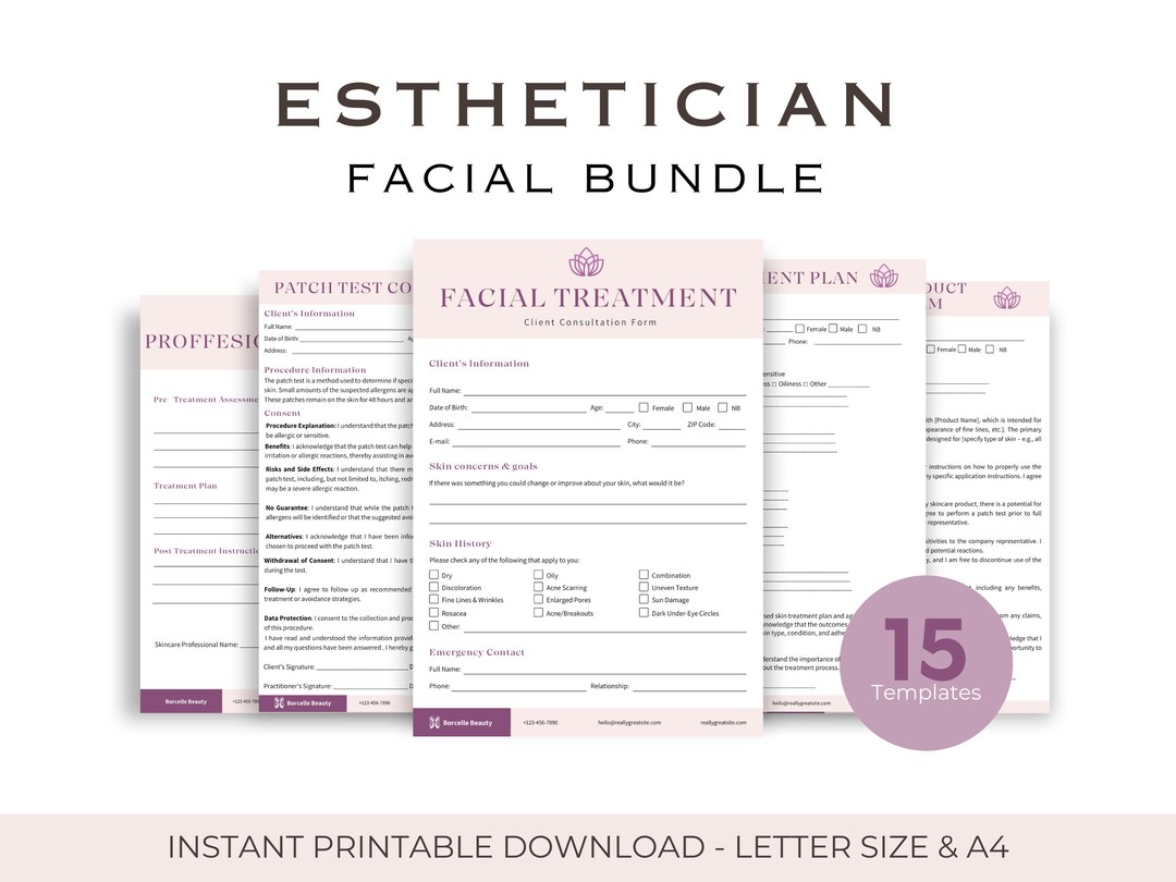 Esthetician Facial Treatment Forms, Facial Consultation Forms, Editable ...