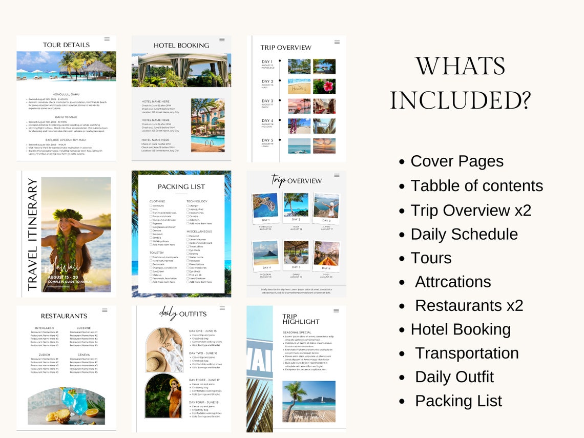 Hawaii Travel Itinerary Template, Editable Vacation Planner (digital ...