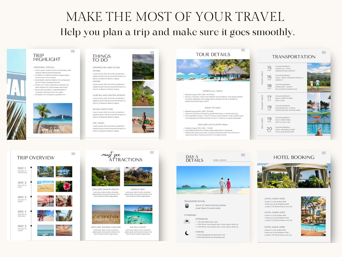 Hawaii Travel Itinerary Template, Trip Itinerary, Printable Travel ...