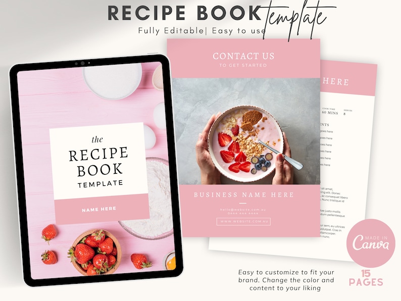 Canva Cookbook Template | Pink Recipe Book Template | Editable Canva ...