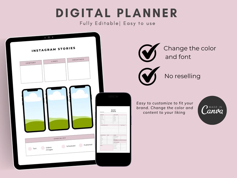 Editable Pink Marketing Canva Planner Template, Marketing Canva Planner ...