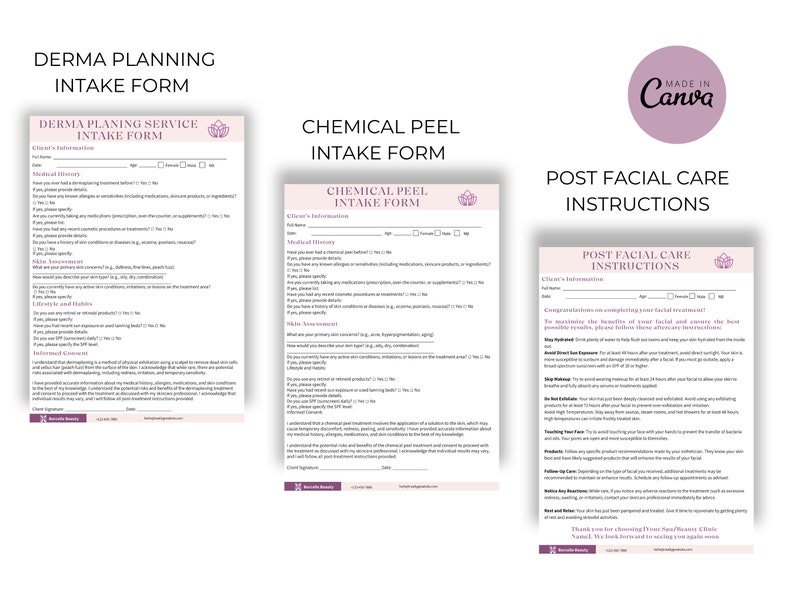 Esthetician Facial Treatment Forms, Facial Consultation Forms, Editable ...