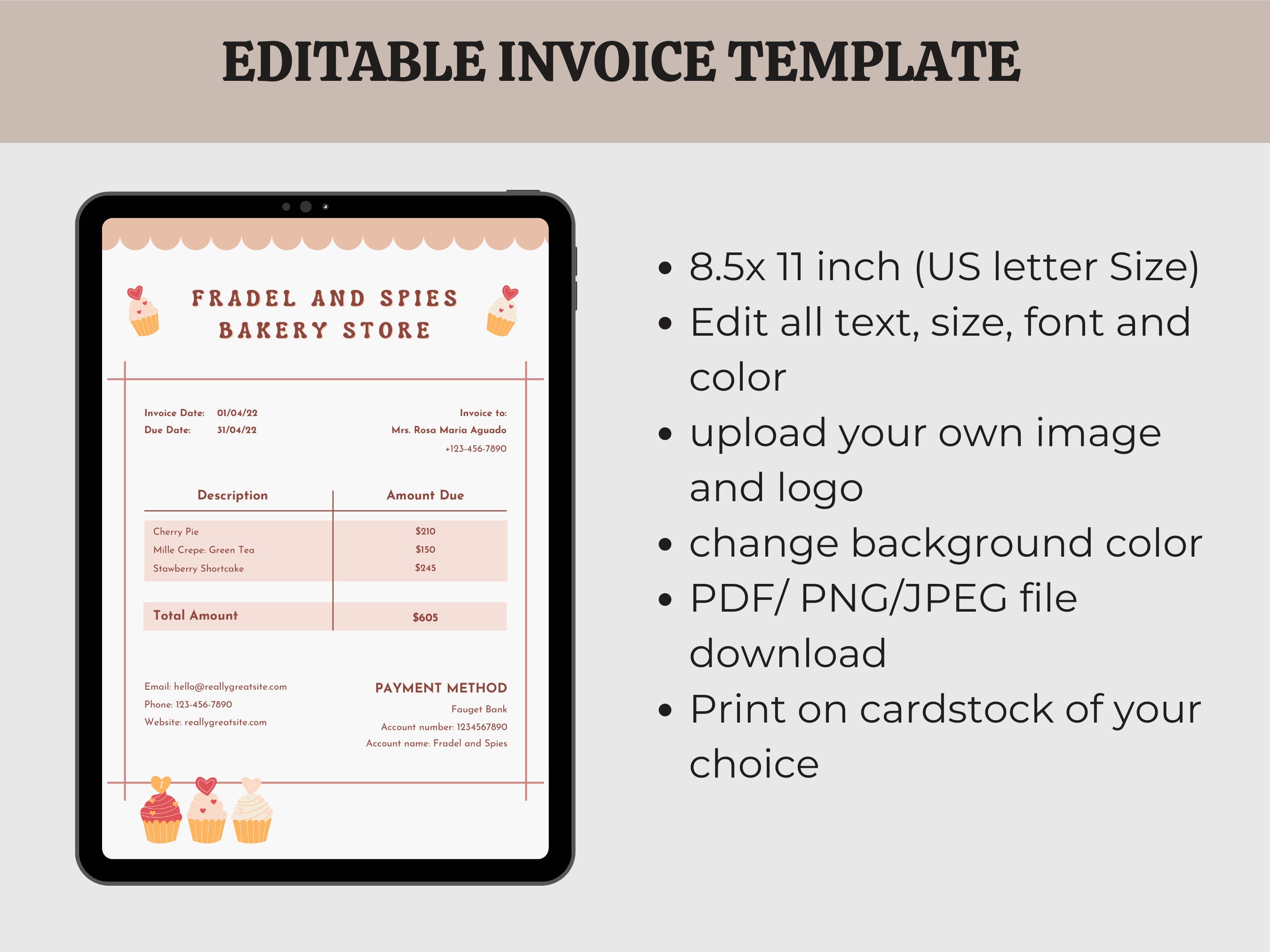 Cake Invoice Template Editable, Bakery Order Form, Small Business ...