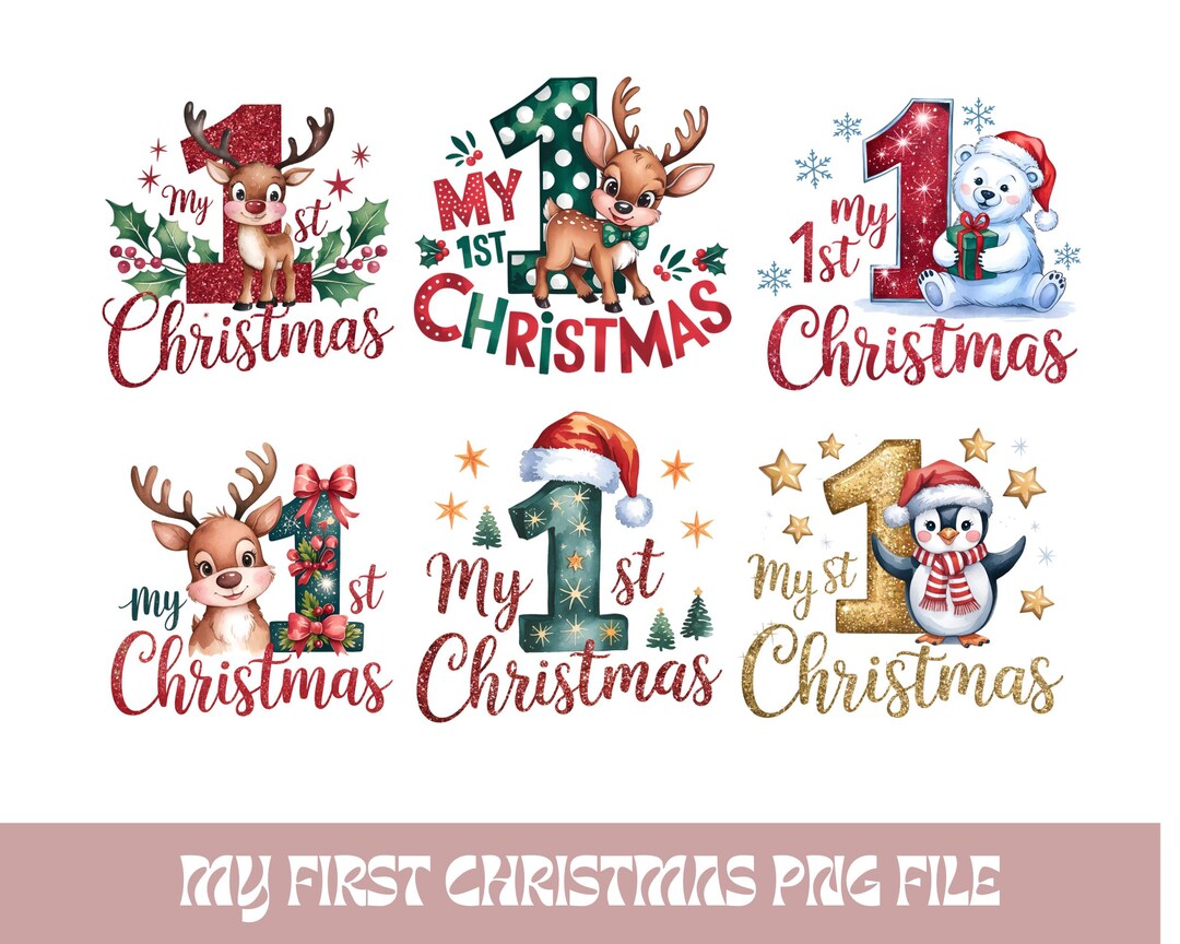 My First Christmas PNG Bundle, My 1st Cute Deer Christmas Digital ...