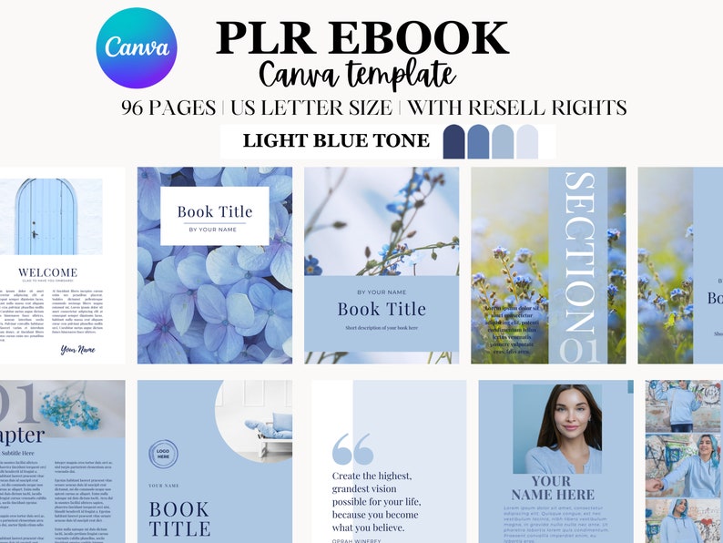Blue Ebook Template Theme, PLR Light Blue Ebook Canva Template, Lead Magnet, Resell Rights, PLR ...