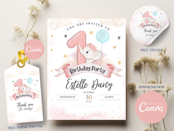 Pink Elephant Birthday Invitations Sweet Pink Elephant Birthday