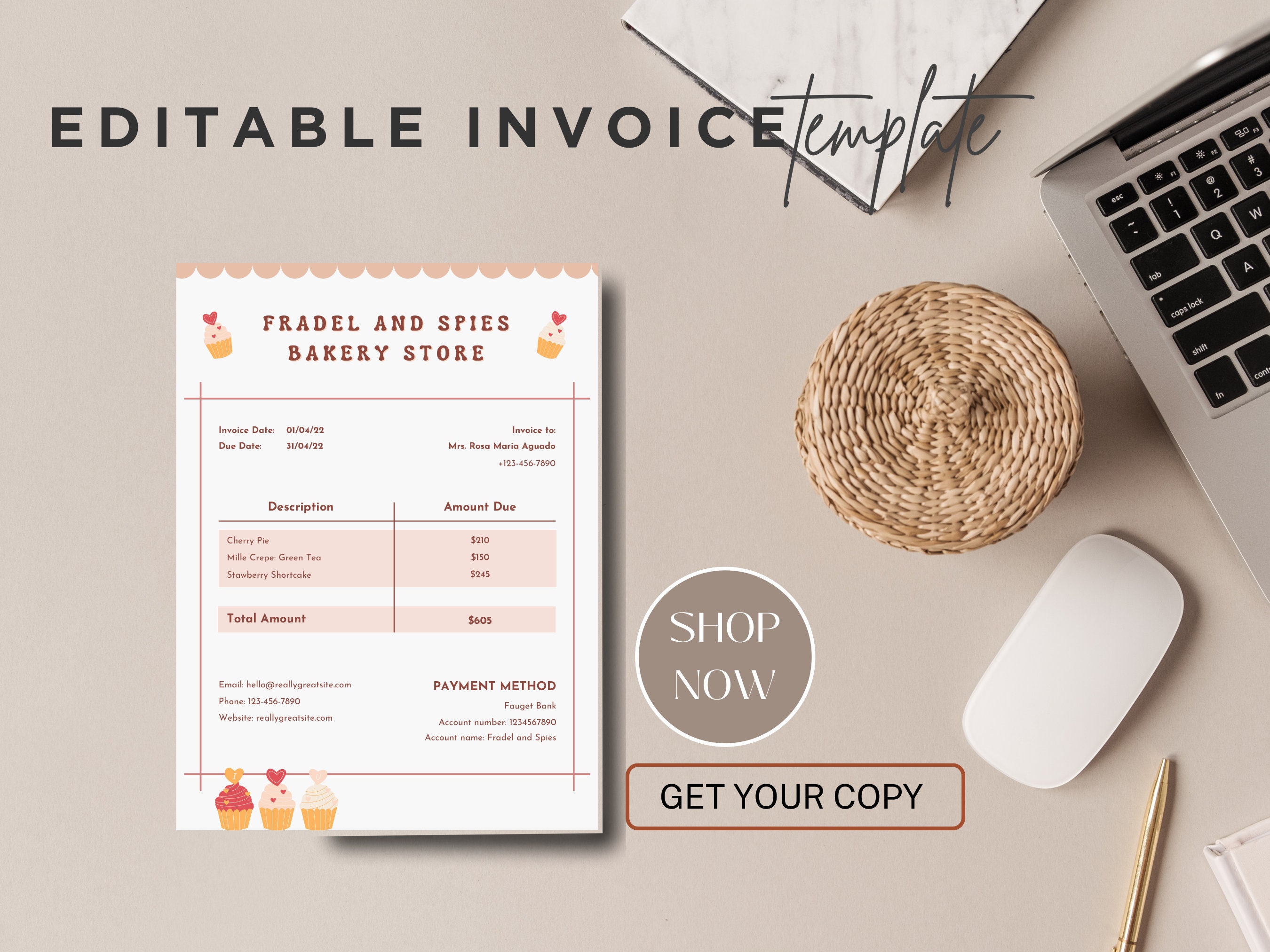 Cake Invoice Template Editable, Bakery Order Form, Small Business ...