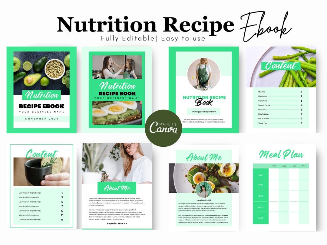 Nutrition Recipe Workbook Template Recipe Ebook Template Editable Canva ...