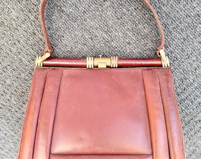 Original Vintage 1940's Antique Brown Leather Brass Clasp Handbag - Etsy