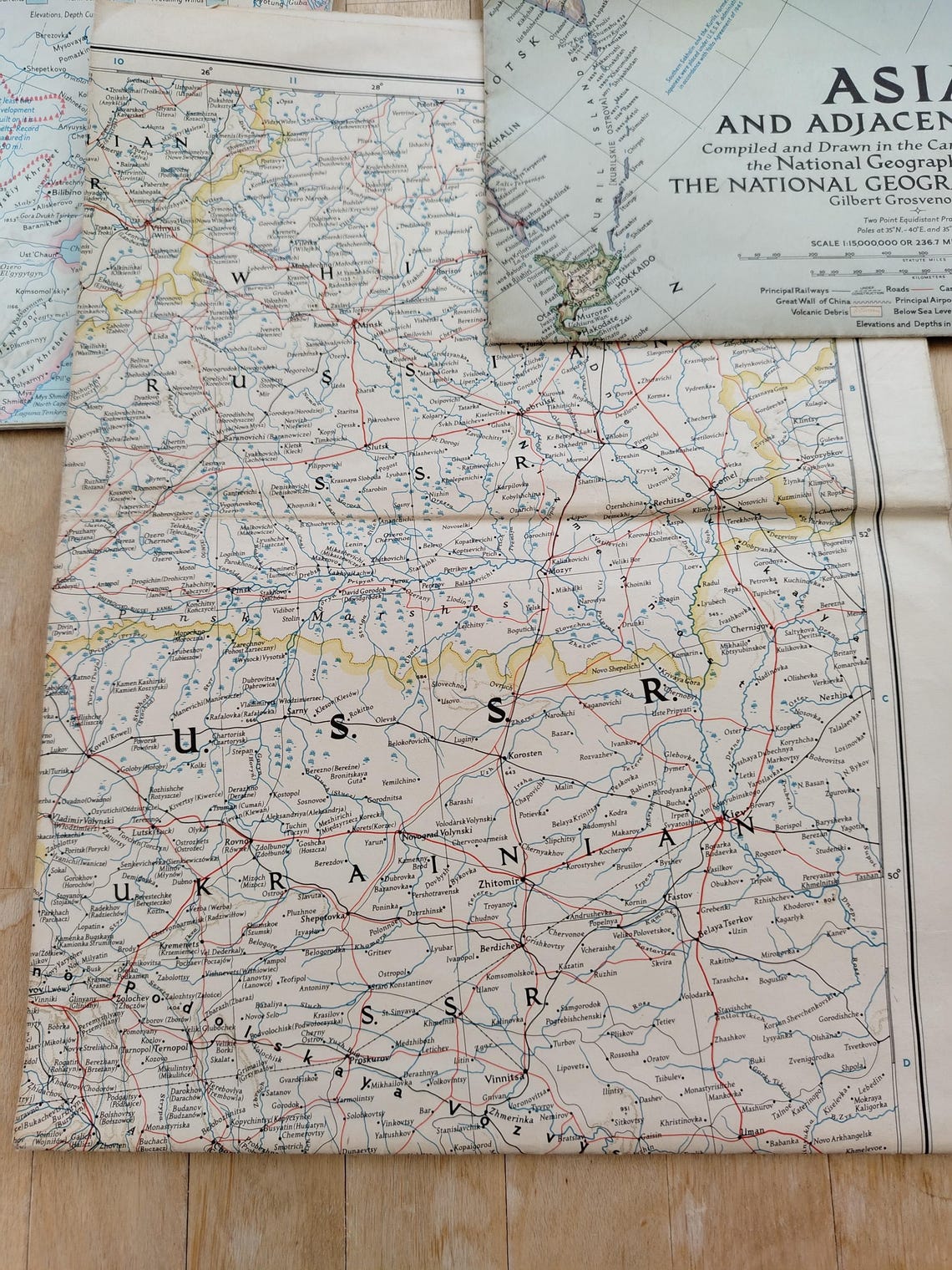 Informative Collection of Vintage Paper Maps X 3 - Arctic Ocean, Asia ...