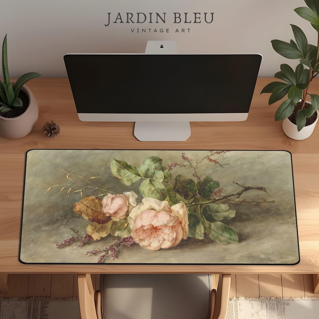 Vintage Rose Desk Mat, Watercolor Floral Desk Pad for Office, Christmas ...