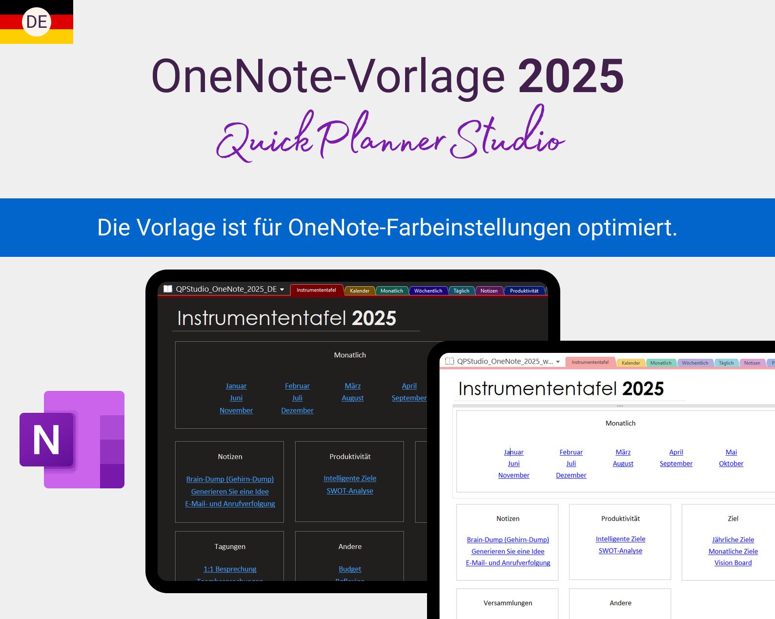 2025 Onenote Digitaler Planer Deutsch - Vorlage Für Tägliche, Wöchentliche Und Monatliche ...