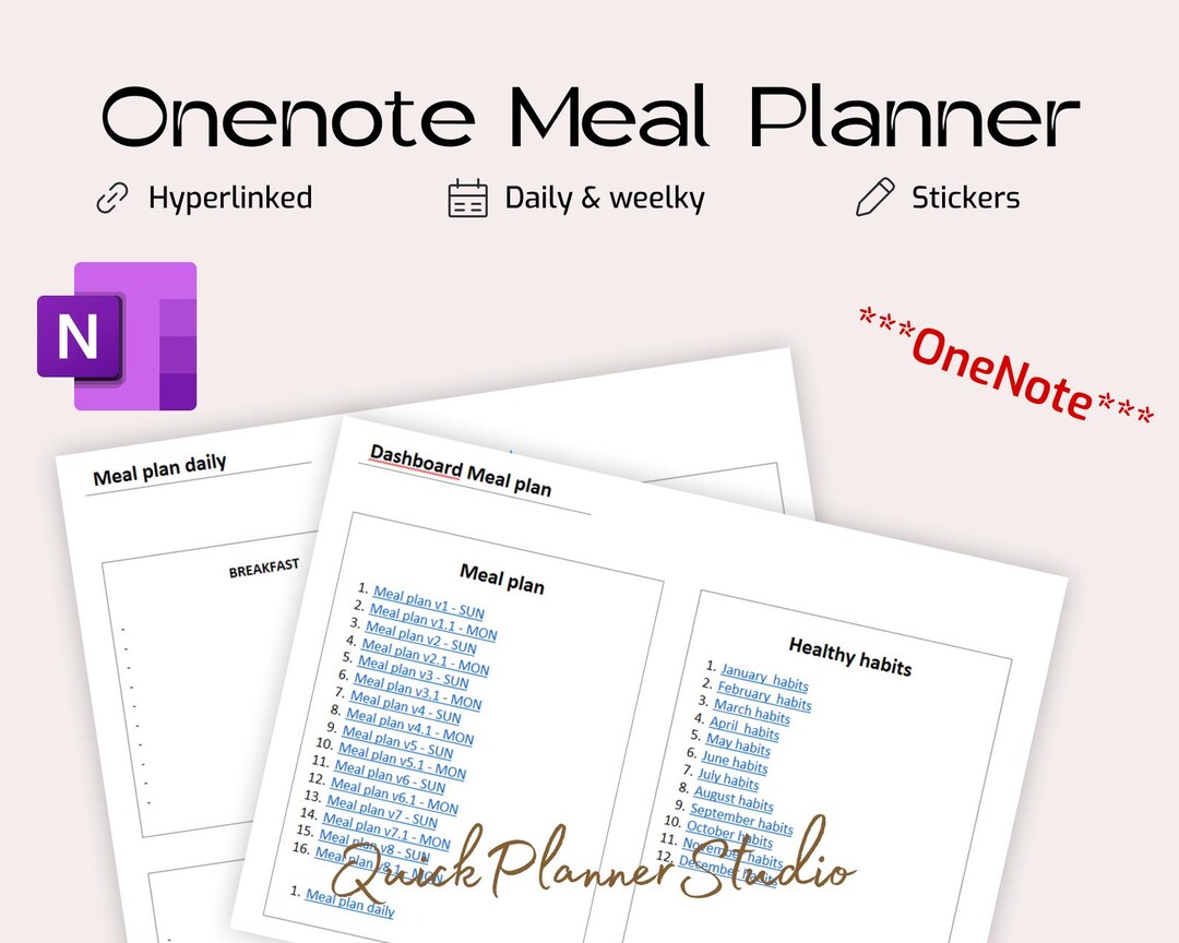 7-day Meal Planner | Onenote | With Grocery List Printable Template ...