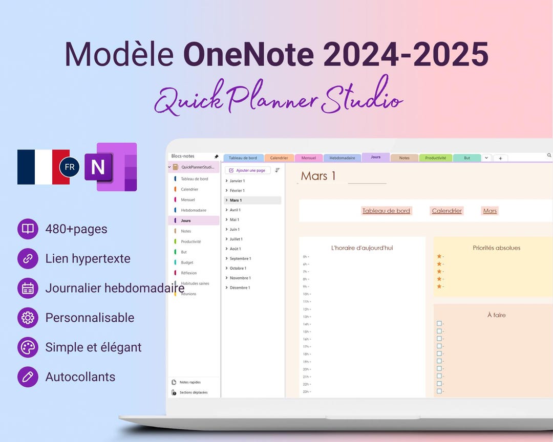 2025 & 2024 Modèle De Planificateur Numérique Onenote Ensemble ...