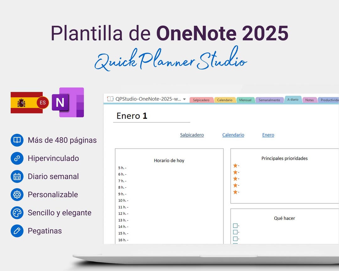 Plantilla de planificador de OneNote 2025 (en español): Diario, Semanal ...