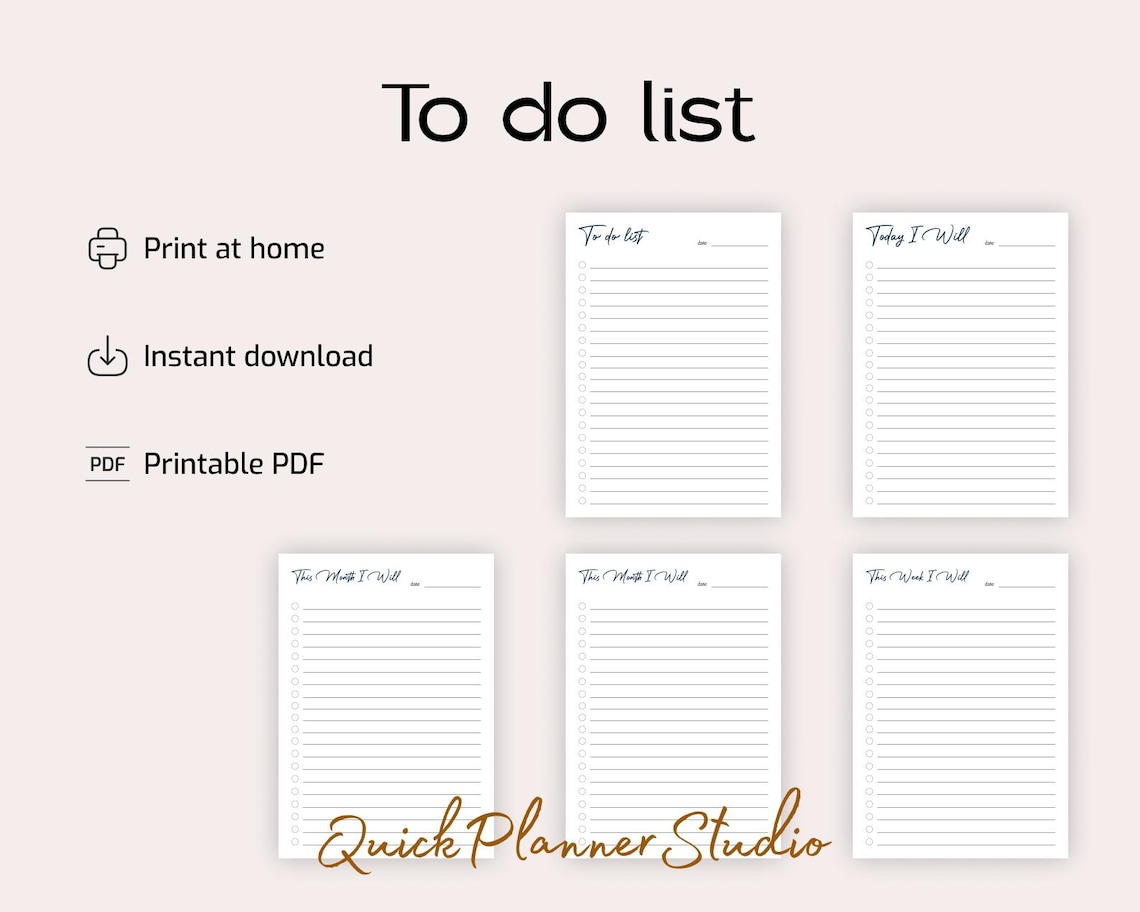 Printable Minimalist To-do List Simple Task Tracker Productivity ...