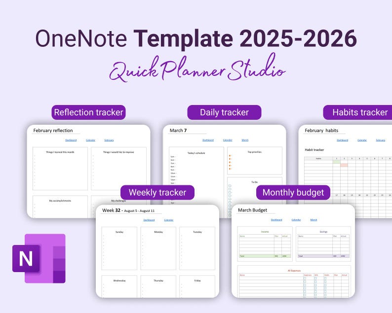 2025-2026 Onenote Planner Bundle: Minimalist Digital Daily & Weekly ...