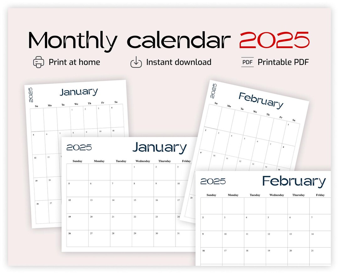 2025 Monthly Planner | Dated | Landscape | Portrait | Printable PDF ...