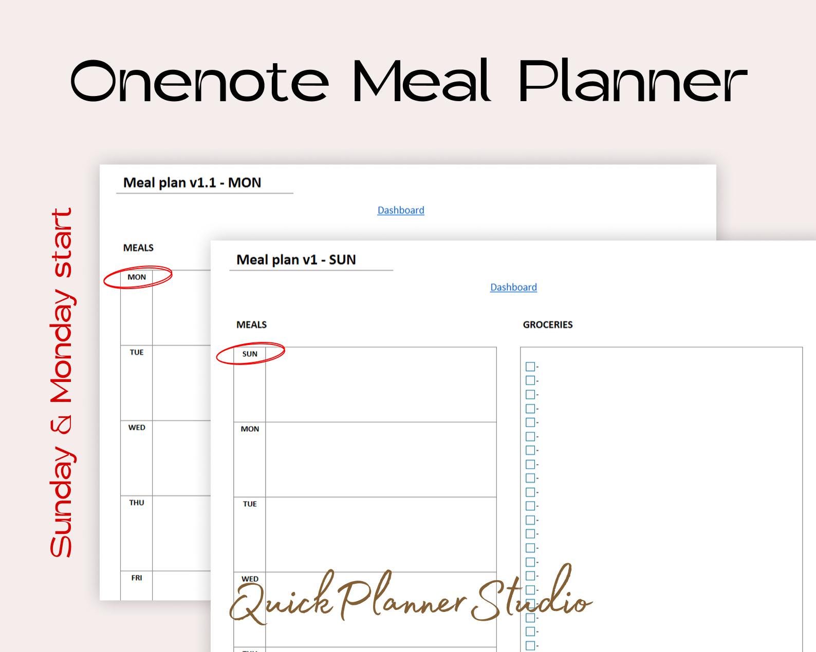 7-day Meal Planner | Onenote | With Grocery List Printable Template ...