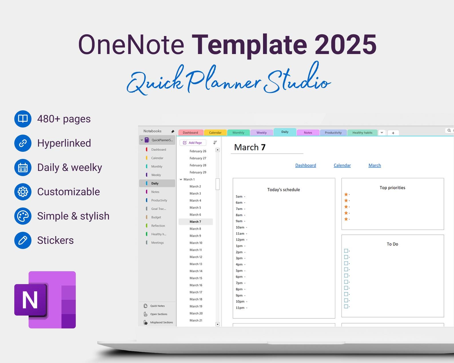 2025 Onenote Digital Planners Minimalistic Daily Weekly Planning ...