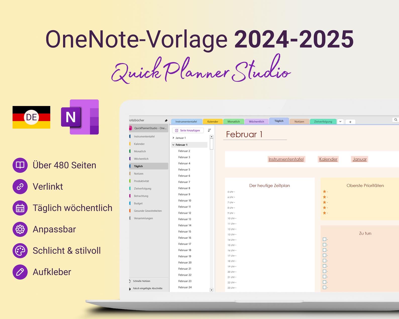 2025 & 2024 Onenote Digital Planners Bündel Deutsch Täglich Wöchentlich ...