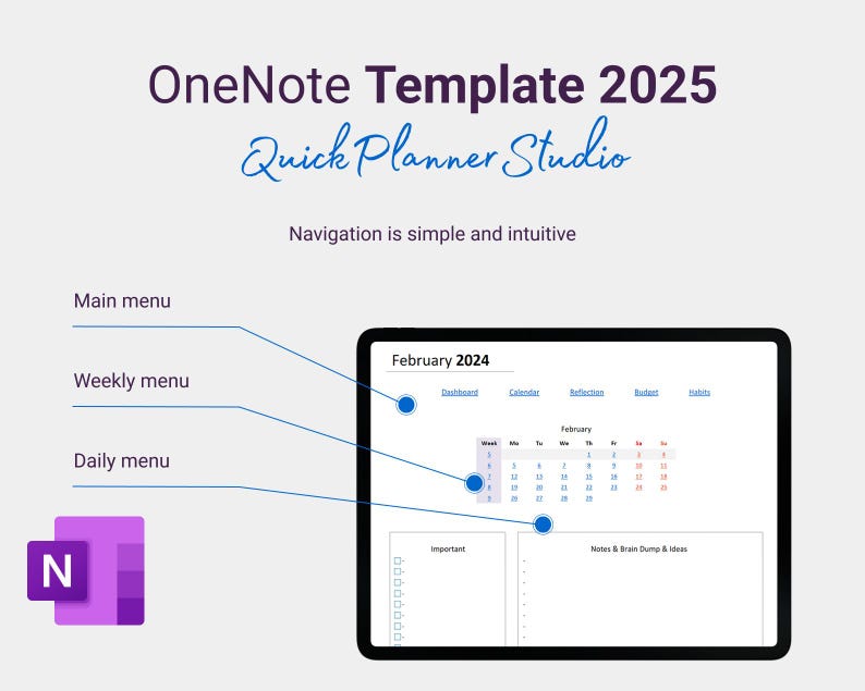 2025 Onenote Digital Planners Minimalistic Daily Weekly Planning ...