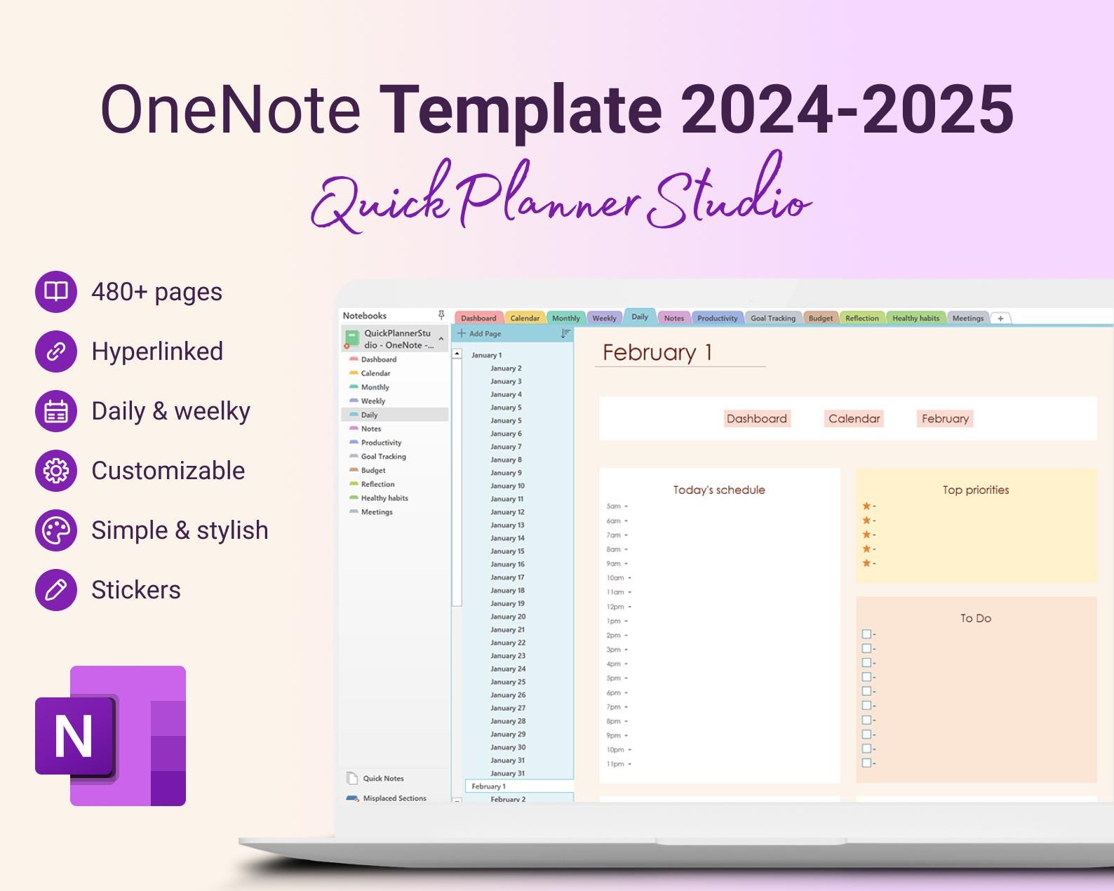 2025 and 2024 Beige Digital Planner Onenote Bundle - Daily Weekly ...