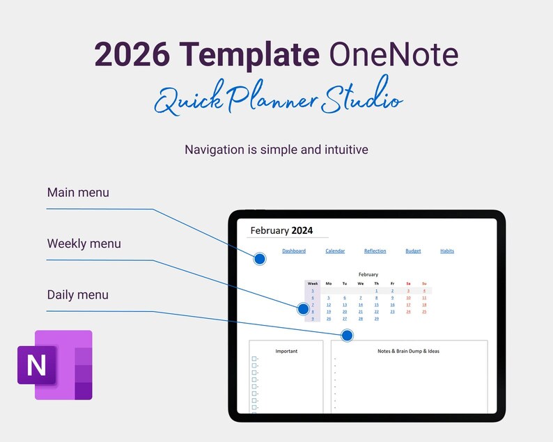 2026 Onenote Digital Planners Minimalistic Daily Weekly Planning ...
