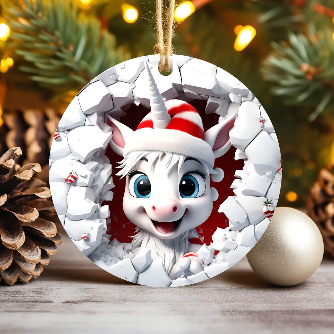 3D Unicorn Break Through Christmas Ornament Sublimation PNG, 300 DPI, Instant Digital Download ...