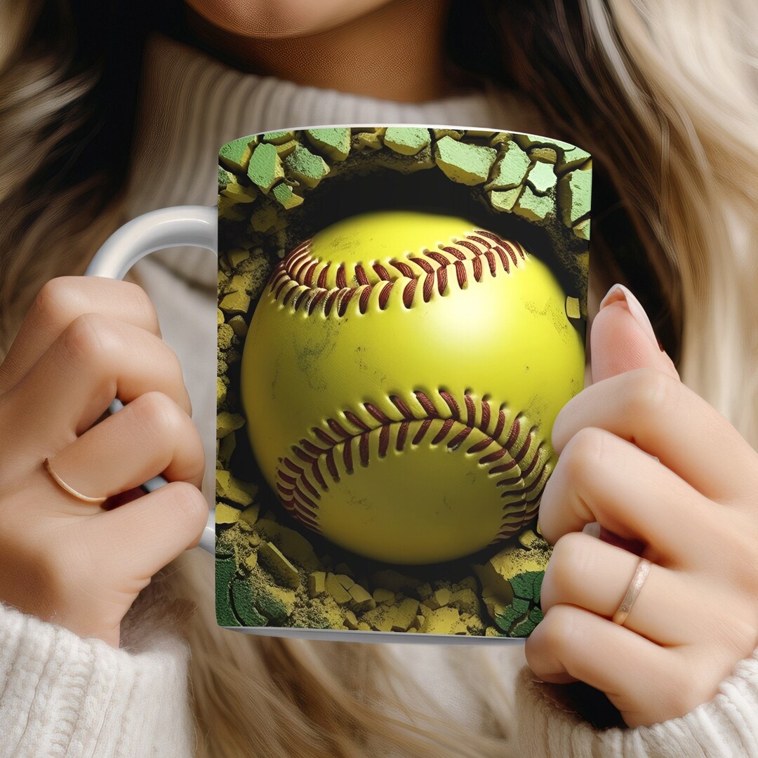 Softball 3D Mug Wrap PNG Hole in Wall 3D Baseball Sport Sublimation Mug ...