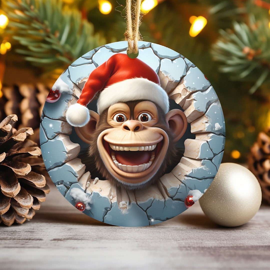 3D Monkey Break Through Christmas Ornament Sublimation PNG, 300 DPI ...