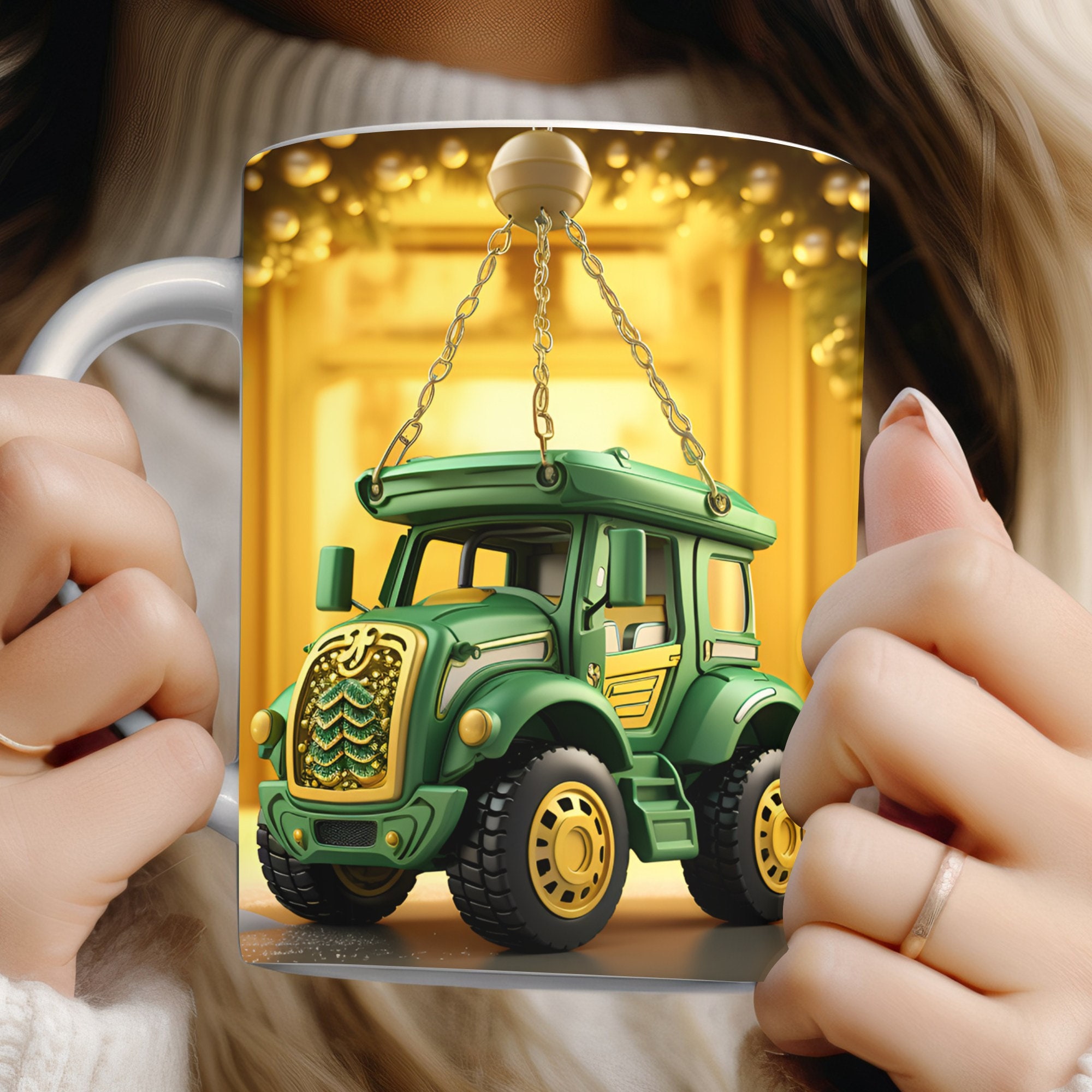 4 3D Green Tractor Hole in a Wall Mug Wrap PNG Kids Sublimation Mug ...
