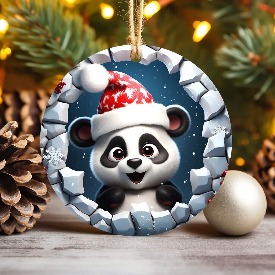 3D Panda Break Through Christmas Ornament Sublimation PNG, 300 DPI ...