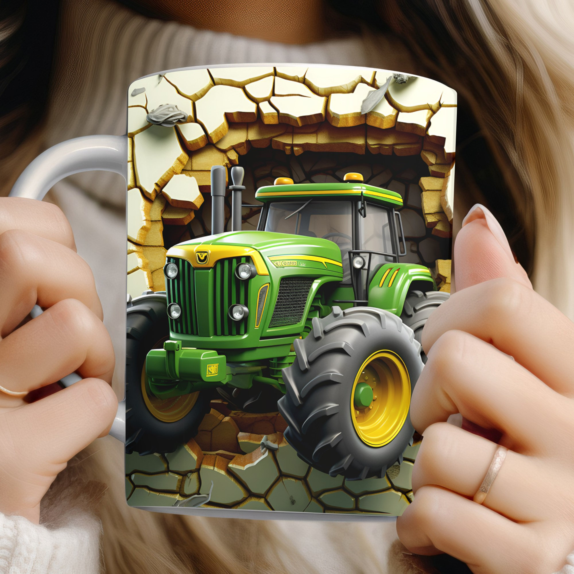 4 3D Green Tractor Hole in a Wall Mug Wrap PNG Kids Sublimation Mug ...