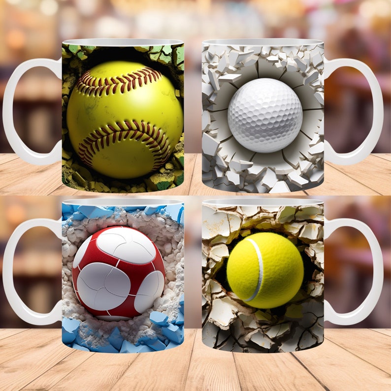 3D Sports Balls Mug Wrap PNG: Sublimation Template Bundle (11oz & 15oz ...