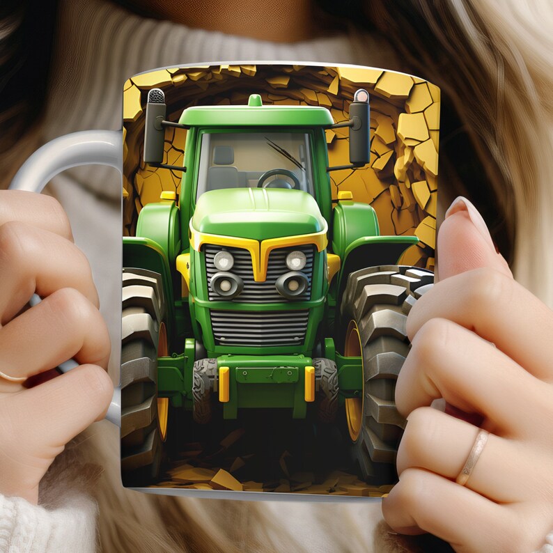 4 3D Green Tractor Hole in a Wall Mug Wrap PNG Kids Sublimation Mug ...