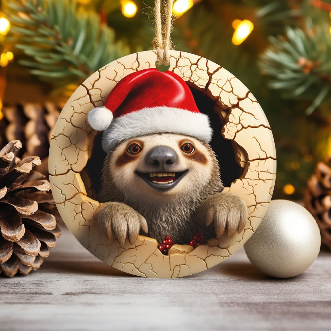 3D Santa Sloth Break Through Christmas Ornament Sublimation PNG, 3d ...