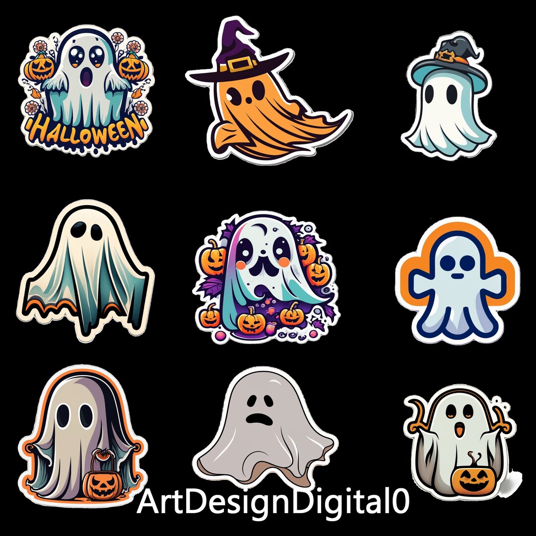 50 Halloween Ghost Stickers PNG, JPG 4096 X 4096 Px Digital Download ...