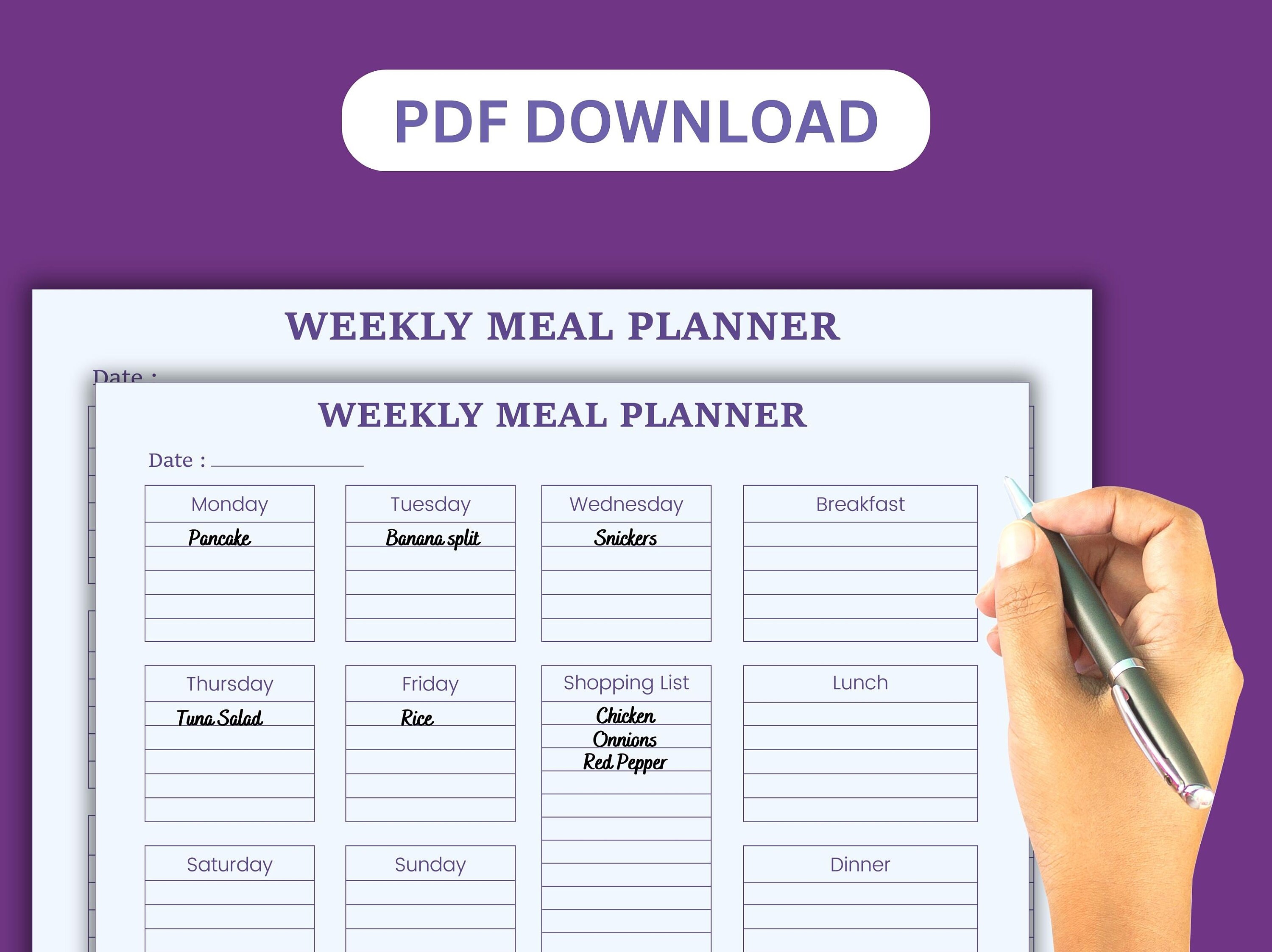 Weekly Meal Planner, Printable Weekly Meal Planner Landscape, Food ...