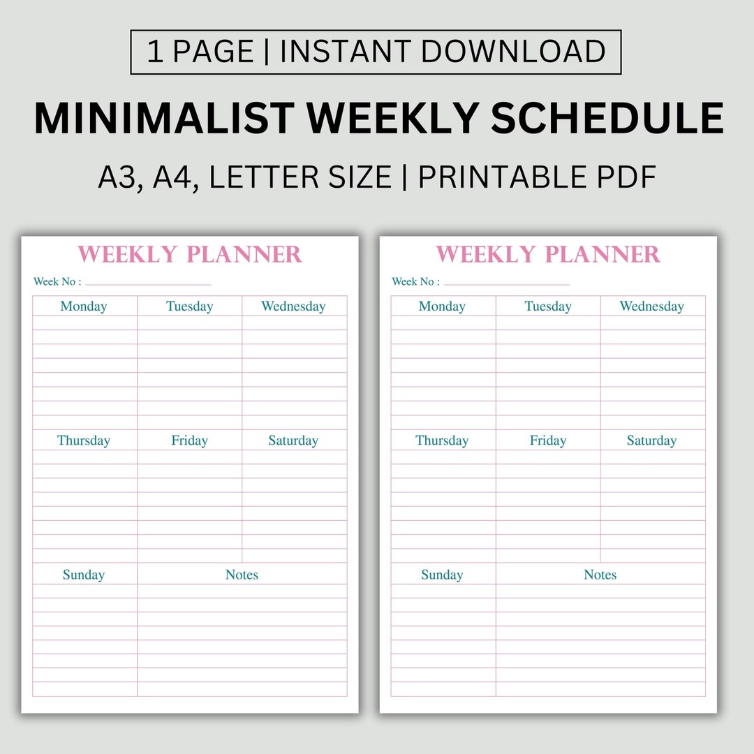 Minimalist Weekly Schedule Weekly Planner Printable Weekly - Etsy