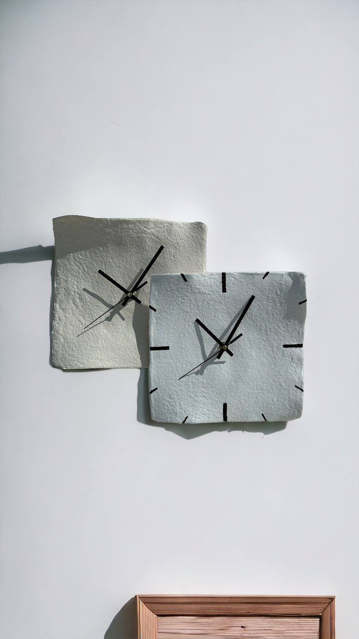 Handmade Paper Wall Clock With Deckled Edges | Minimalist Wall Clock - Etsy