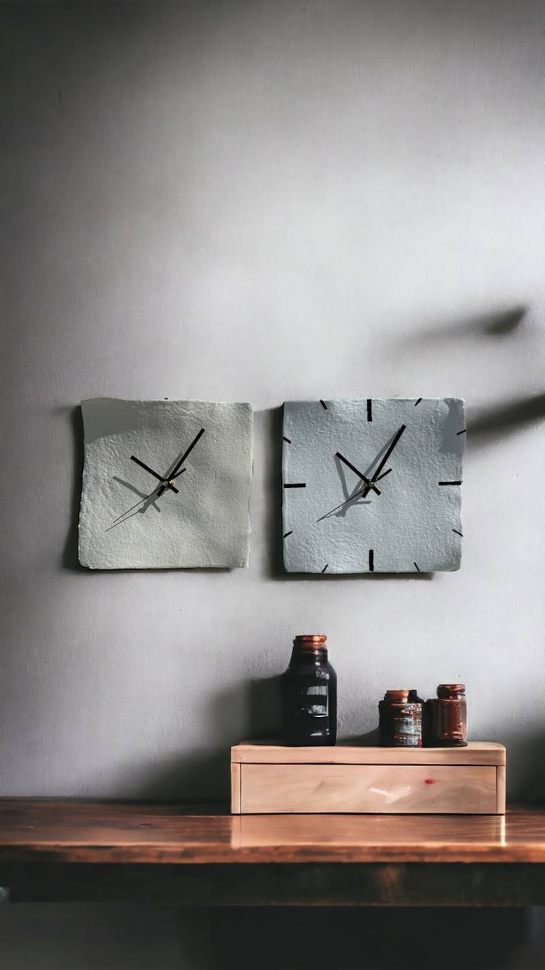 Handmade Paper Wall Clock With Deckled Edges Minimalist Wall Clock - Etsy