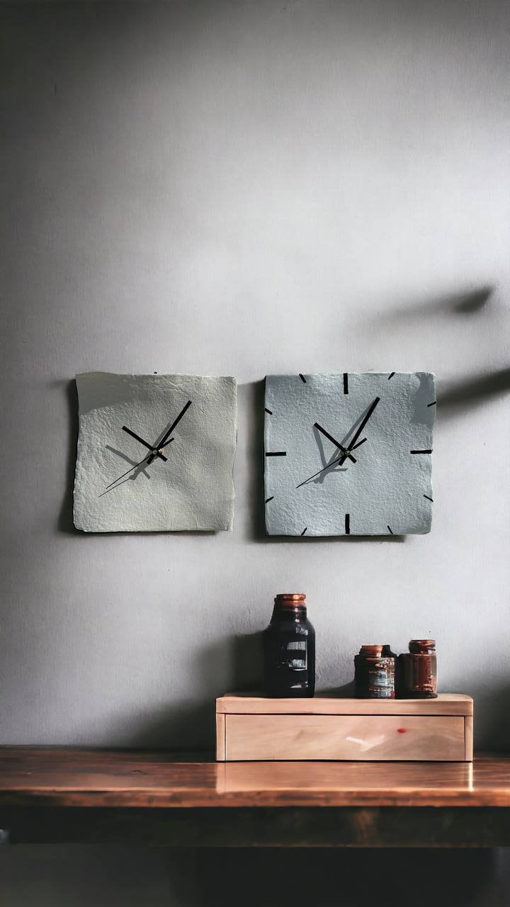 Handmade Paper Wall Clock With Deckled Edges | Minimalist Wall Clock - Etsy