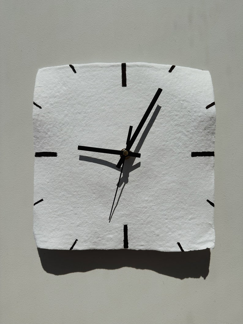 Handmade Paper Wall Clock With Deckled Edges Minimalist Wall Clock - Etsy