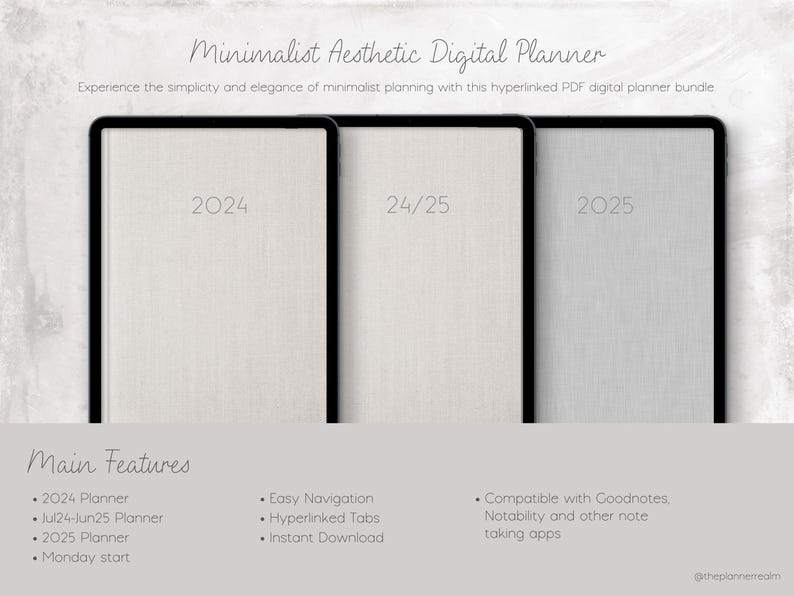 Mid Year Planner, 2024 2025 Digital Planner, Minimalist Planner ...