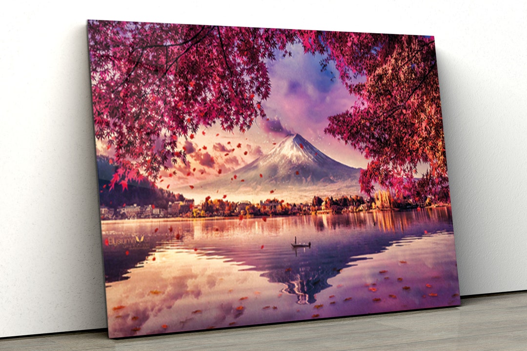 Tempered Glass Wall Art-sakura Tree - Cheryy Blossoms- Mount Fuji ...